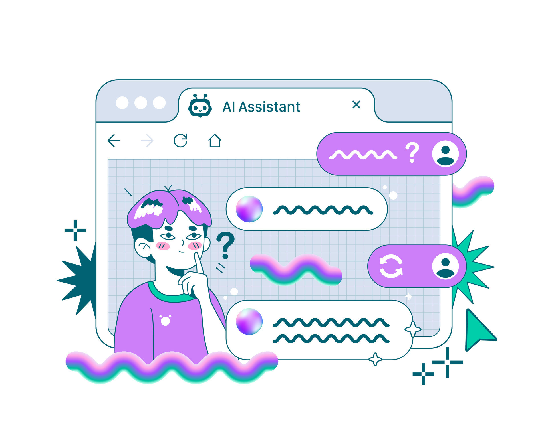 Boy asks Artificial Intelligence a question. Browser close-up. Chat ...