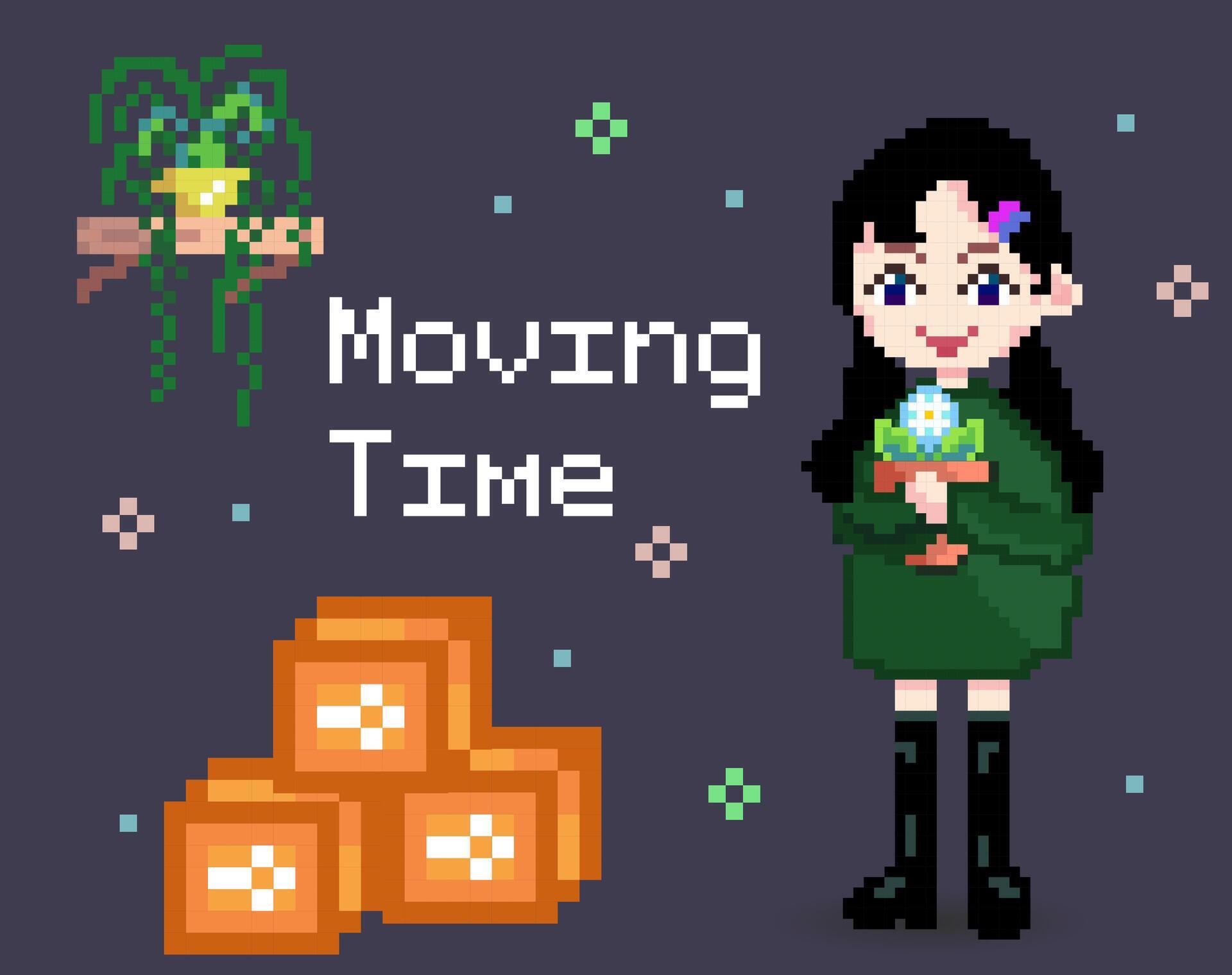 Pixel girl is planning move, she keeps indoor plants. boxes with things Moving time. Empty ...