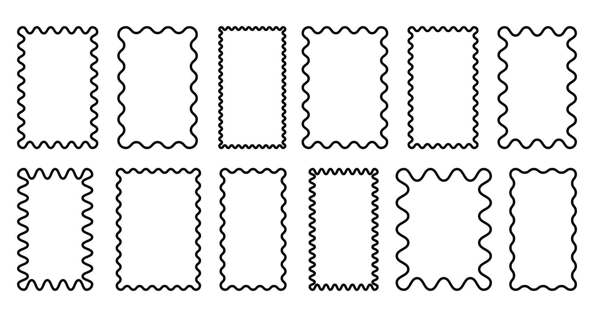 Squiggle Frames Set Zigzag Wavy Edges Retro Frames Psychedelic Rectangles Photo Frames Text