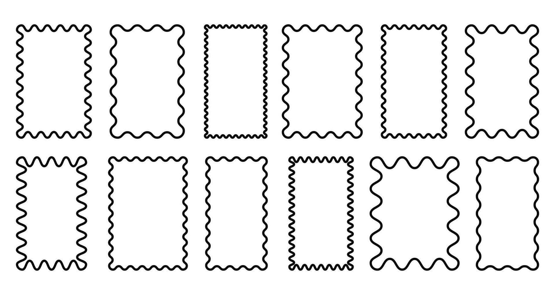Squiggle frames set. Zigzag wavy edges, retro frames, psychedelic rectangles, photo frames, text ...
