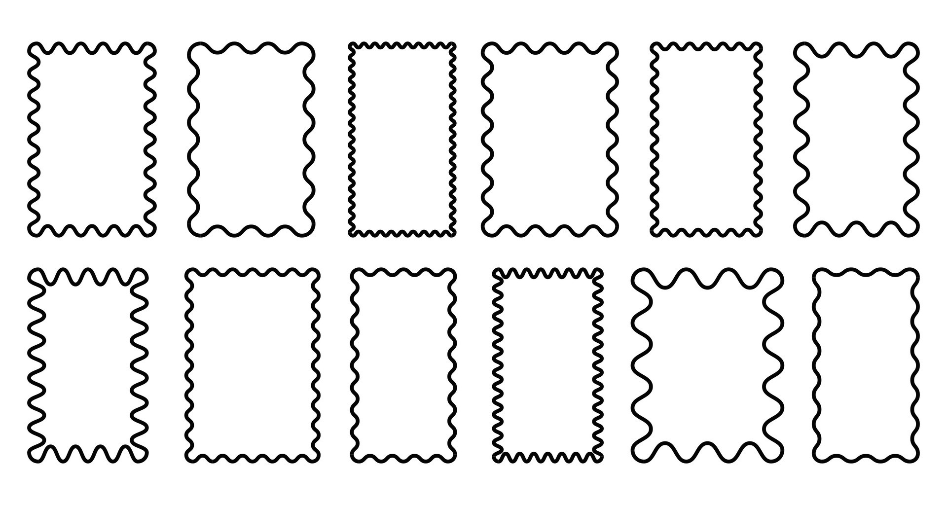 Squiggle Frames Set Zigzag Wavy Edges Retro Frames Psychedelic Rectangles Photo Frames Text