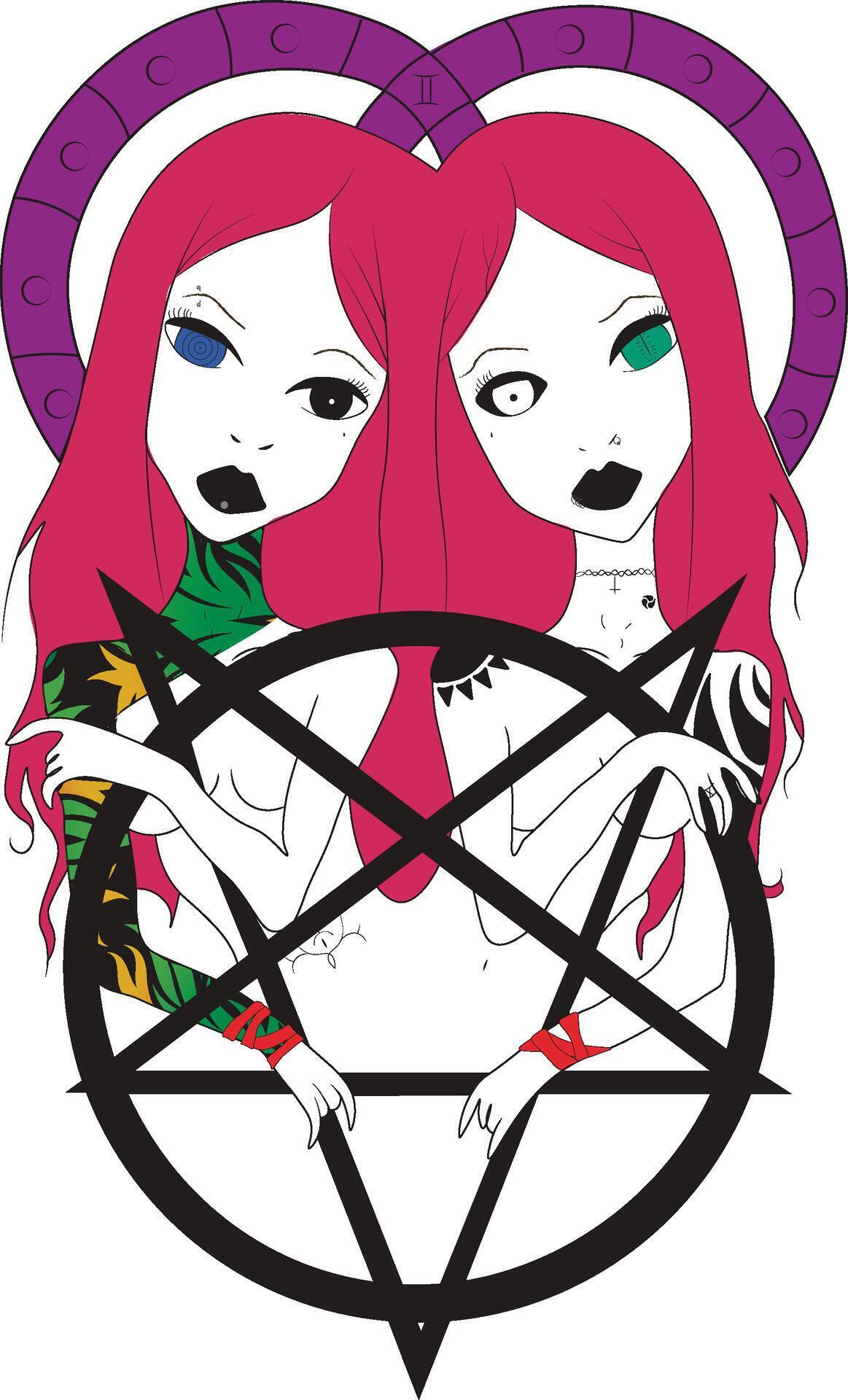 Siamese Twins With Pentagram Drawing 45906107 Vector Art At Vecteezy