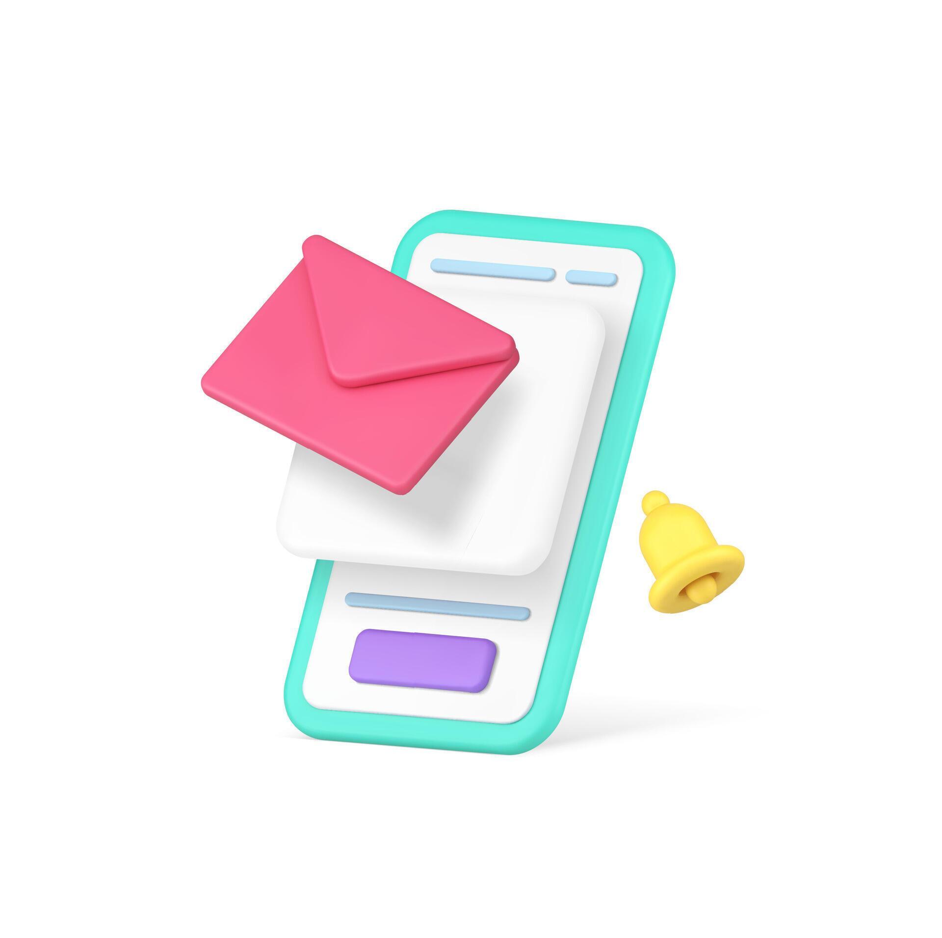 Electronic mail incoming message inbox mailbox sound alert smartphone application 3d icon ...