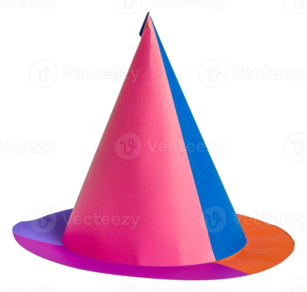 A colorful party hat with a pink, blue, and orange stripe - stock ...