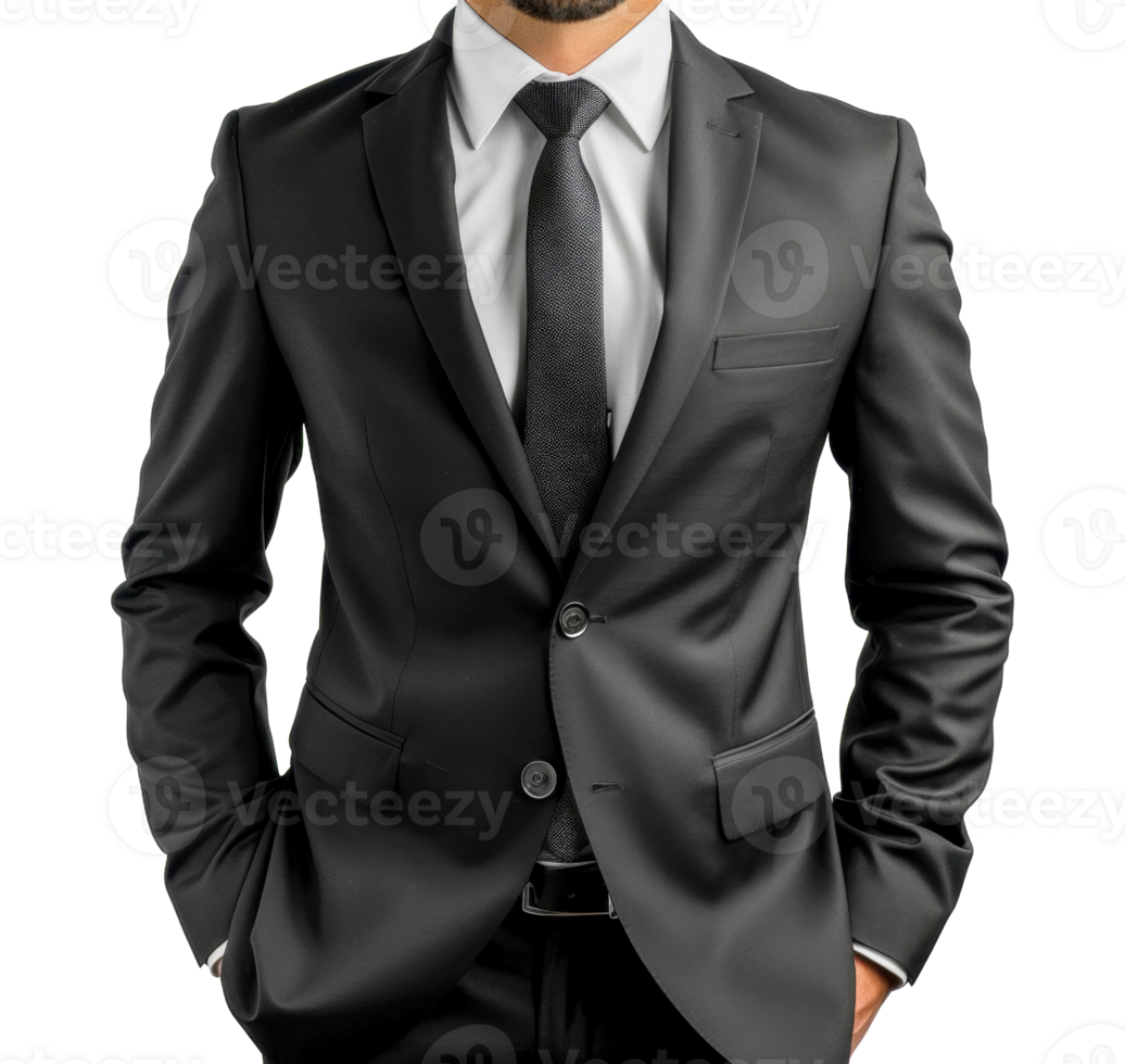 A man in a black suit and white shirt is wearing a black tie - stock ...