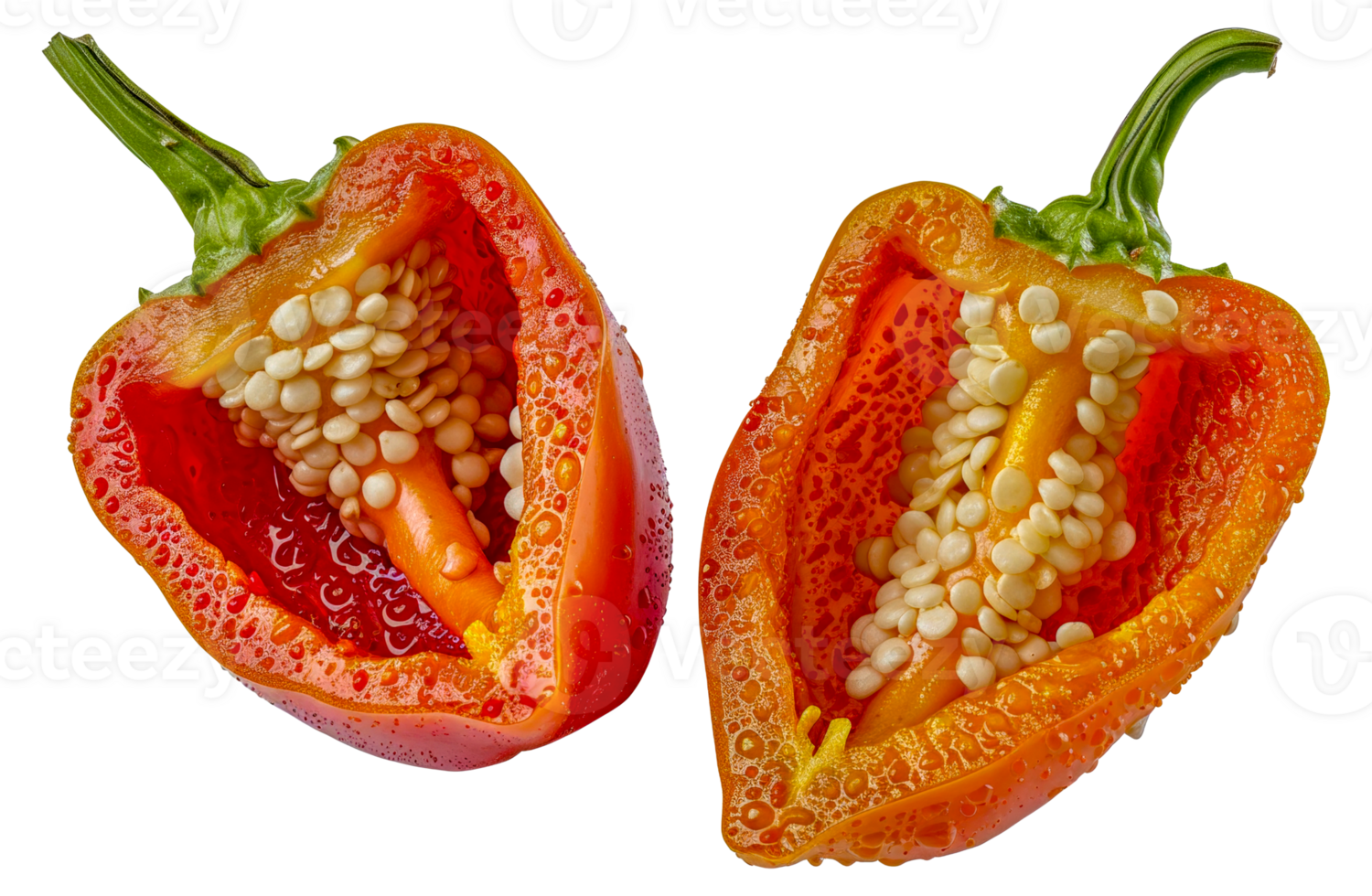 Two Red Peppers With Seeds Are Cut In Half Stock 45909661 Png