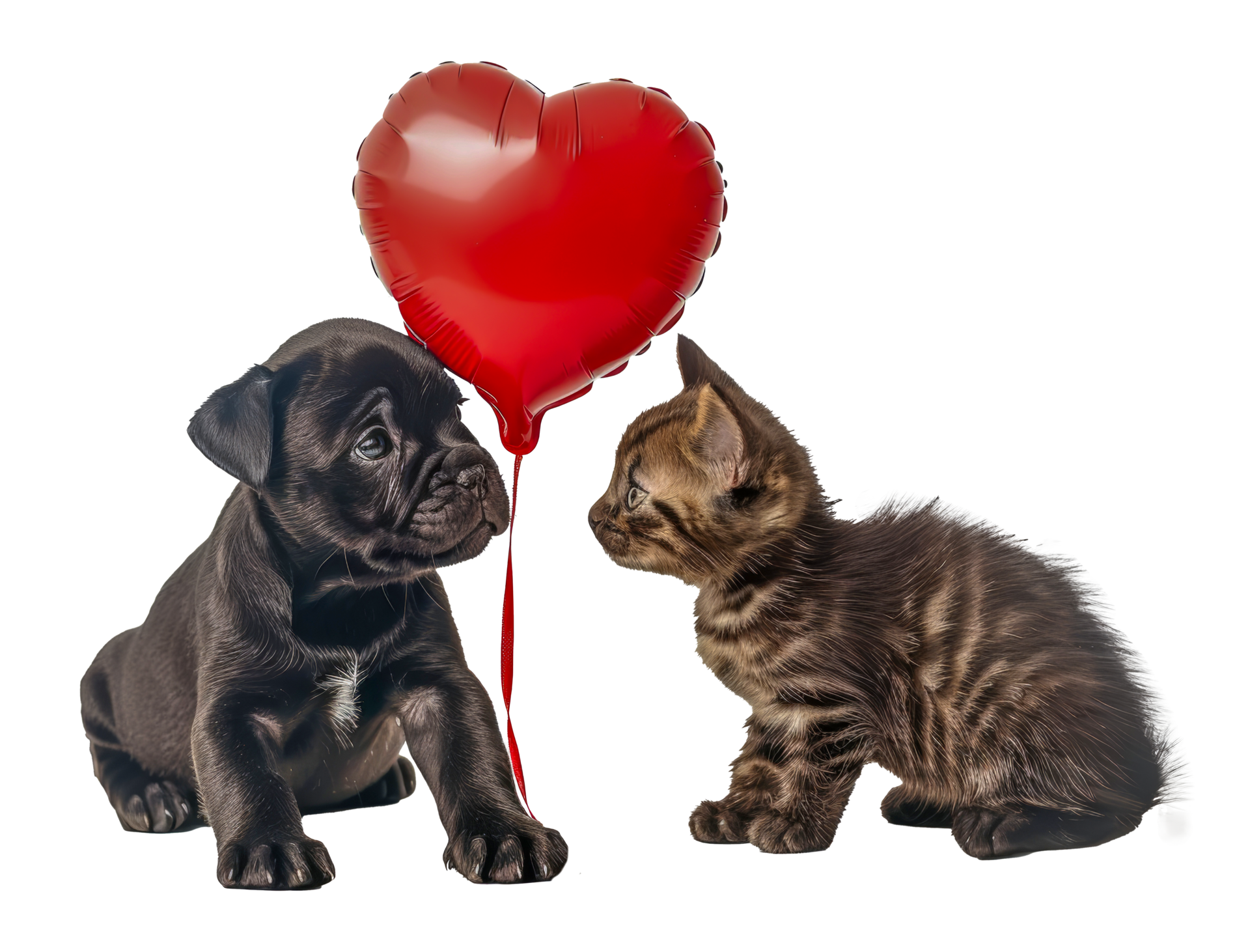 Affectionate puppy and kitten holding red heart, cut out - stock ... Affectionate puppy and kitten holding red heart, cut out - stock ...