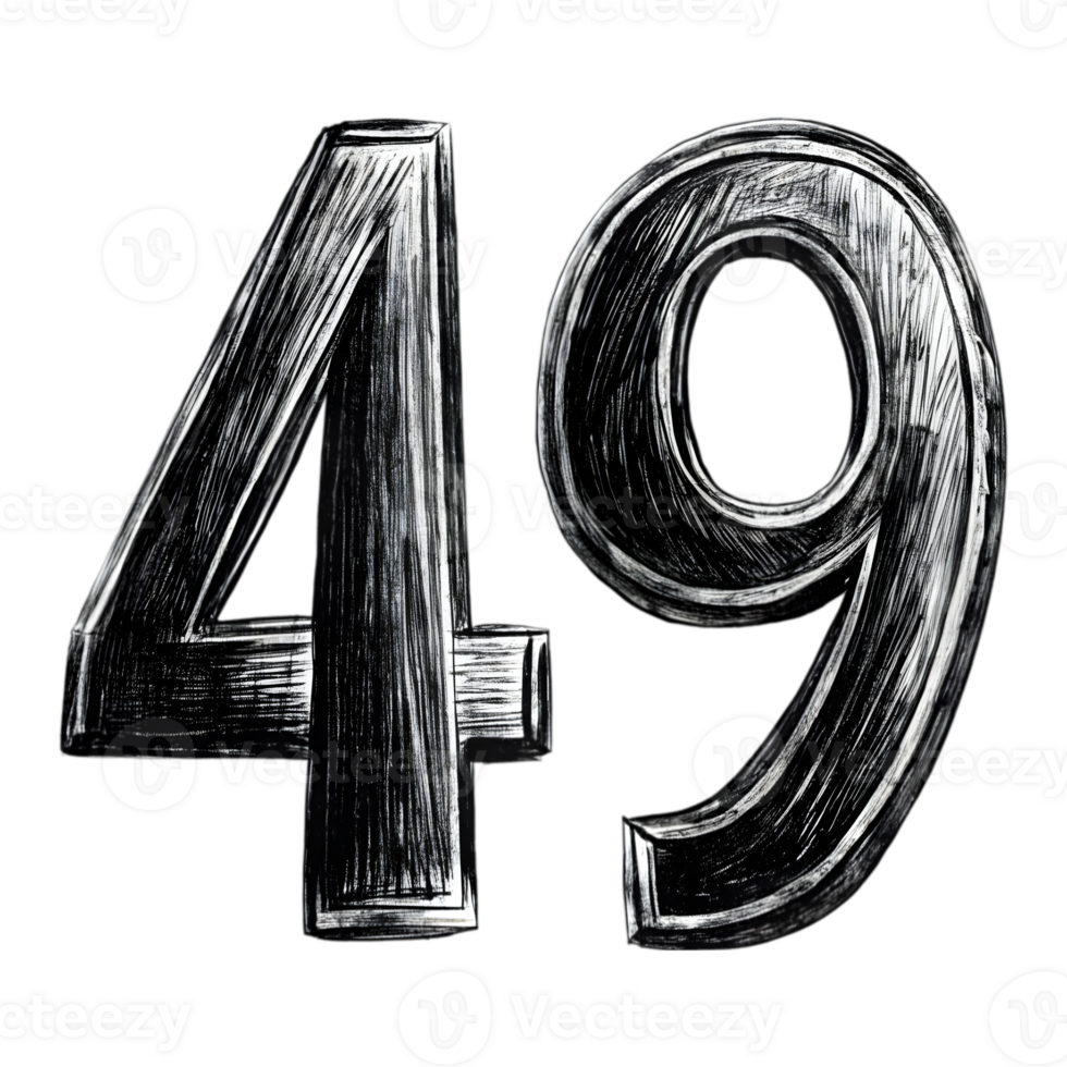 Hand-Drawn Grunge Number 49 - Black Marker Isolated on Transparent Background 45913975 PNG