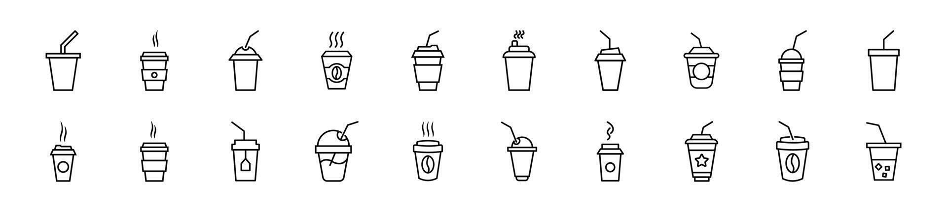 Collection Of Thin Signs Of Disposable Cup Editable Stroke Simple Linear Illustration For