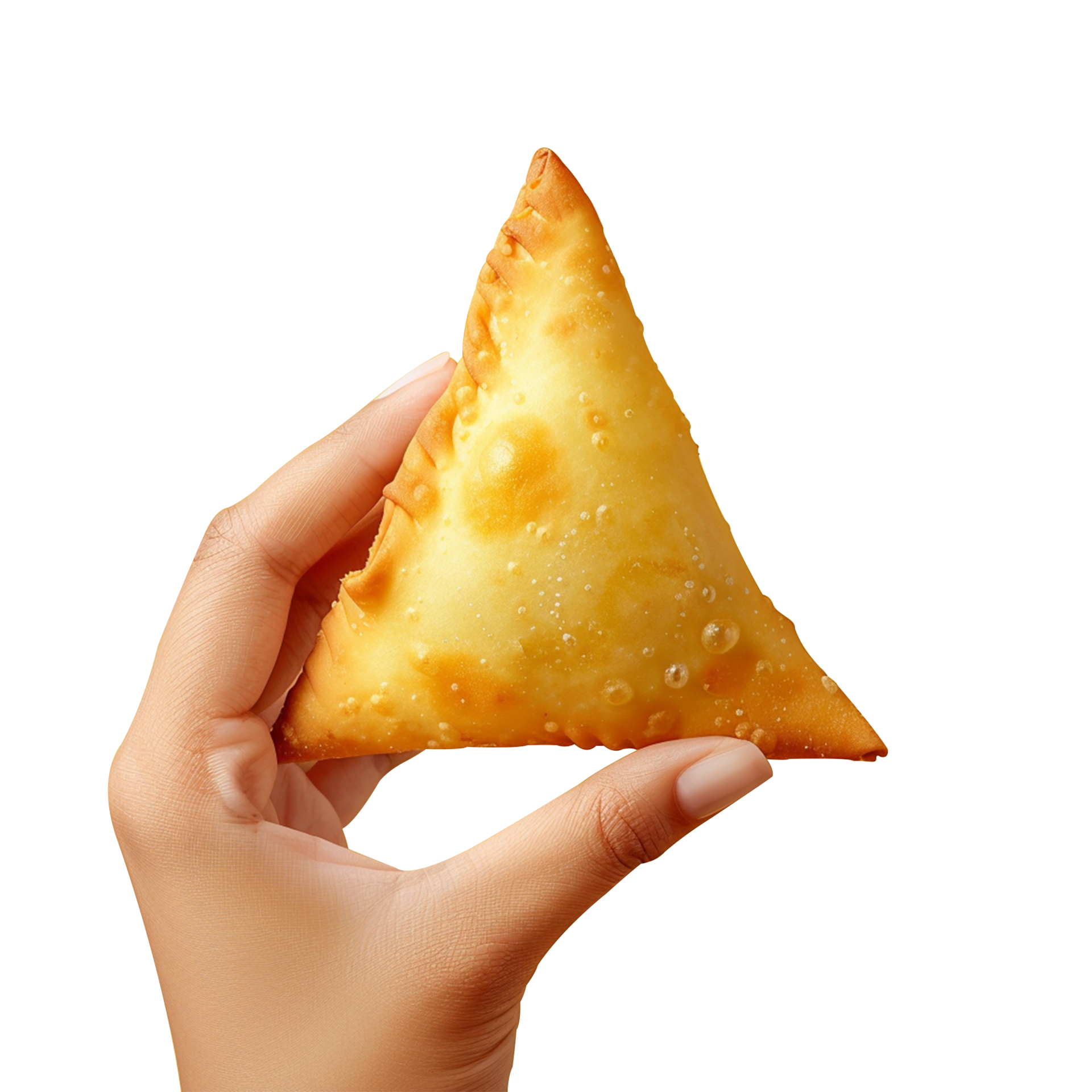 Holding fried samosa in hand isolated on transparent background ...