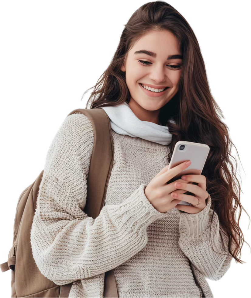 Smiling Woman Using Smartphone Outdoors 45931863 Png