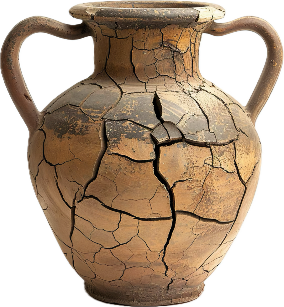 Ancient Cracked Pottery Vase with Handles. 45932307 PNG