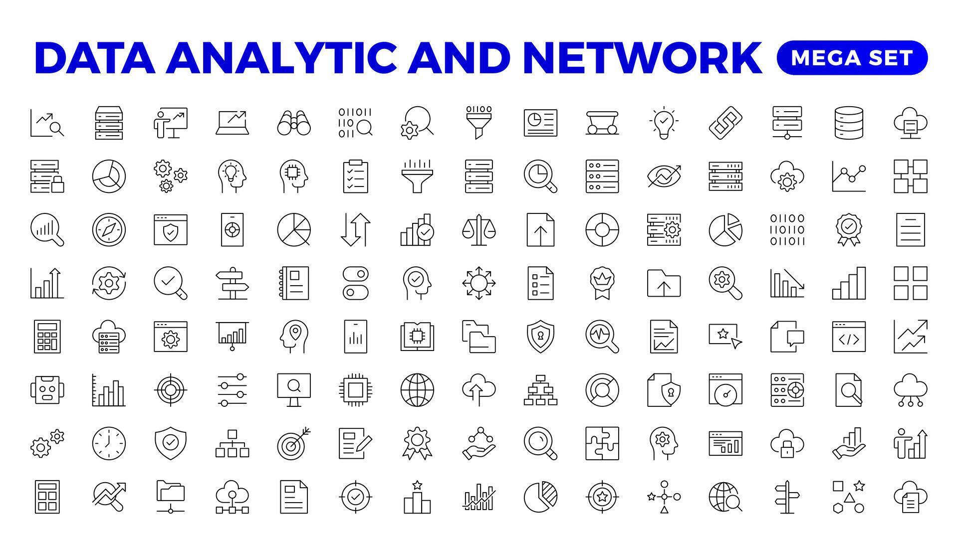 Big data analysis thin line icon set. Data processing outline ...