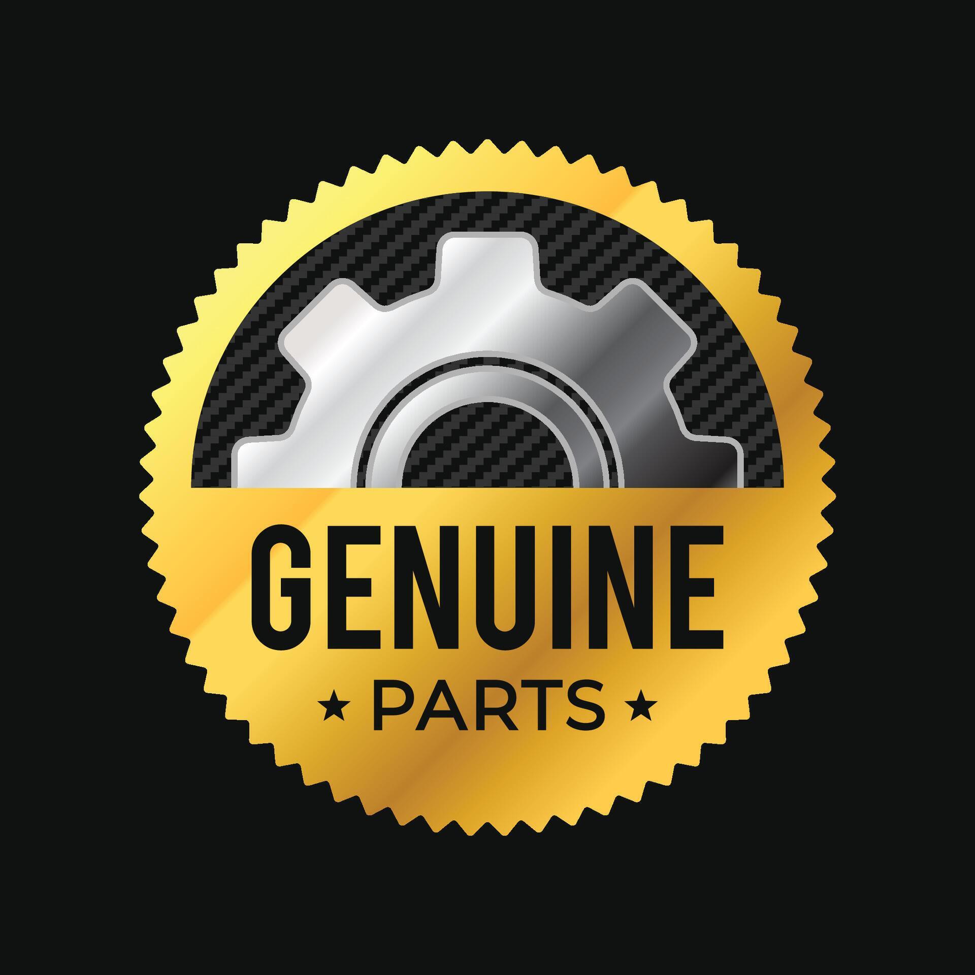 Genuine parts gold label with gear and carbon kevlar texture. for icon, logo, label, insigna ...