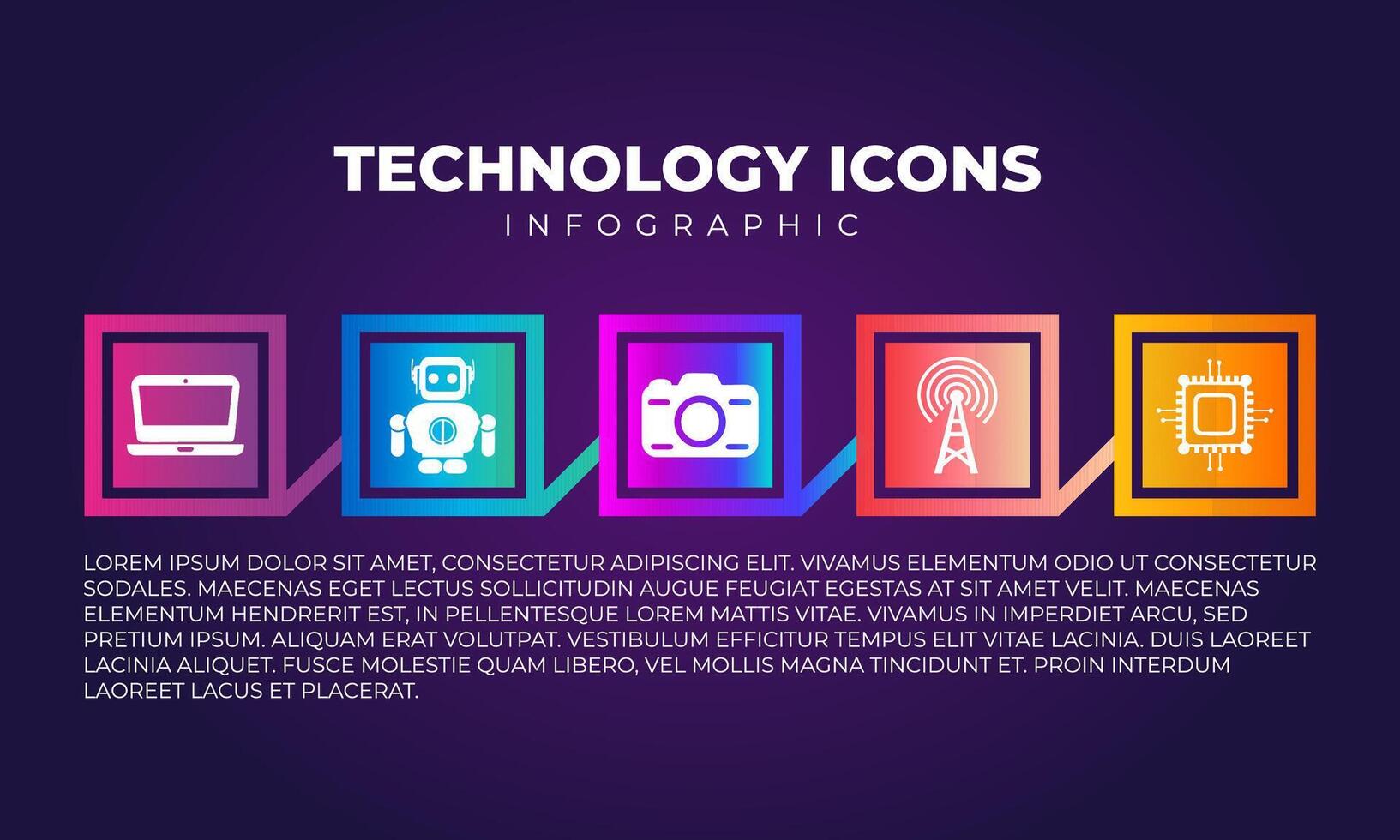 Technology icons laptop, robot, camera, wifi tower, computer chip set ...