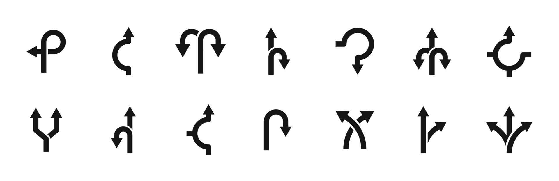 Road Direction Arrows Way Direction Symbols Road Navigation Arrows Traffic Arrows Set