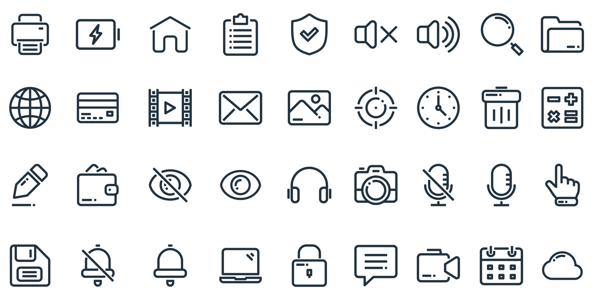 Collection of 36 important line icons. Mobile and Web UI Icons ...