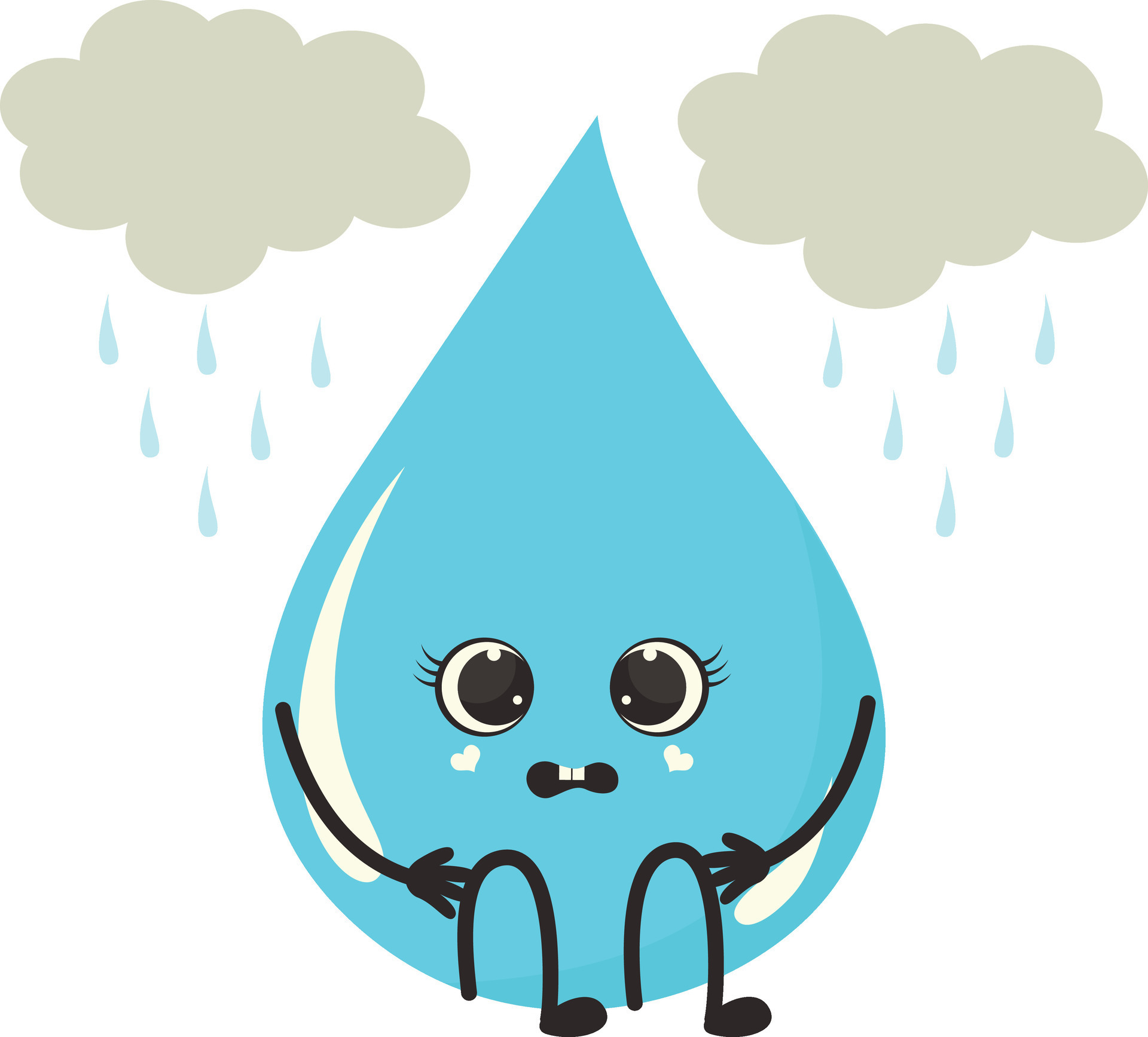 Cute Cartoon Water Drop Character Illustration Isolated On White