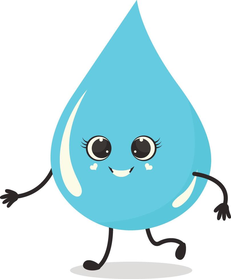 Cute Cartoon Water Drop Character Illustration Isolated On White