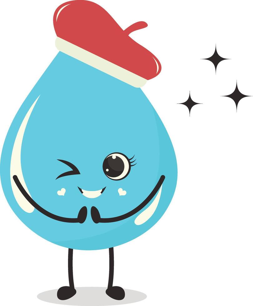 Cute Cartoon Water Drop Character Illustration Isolated On White