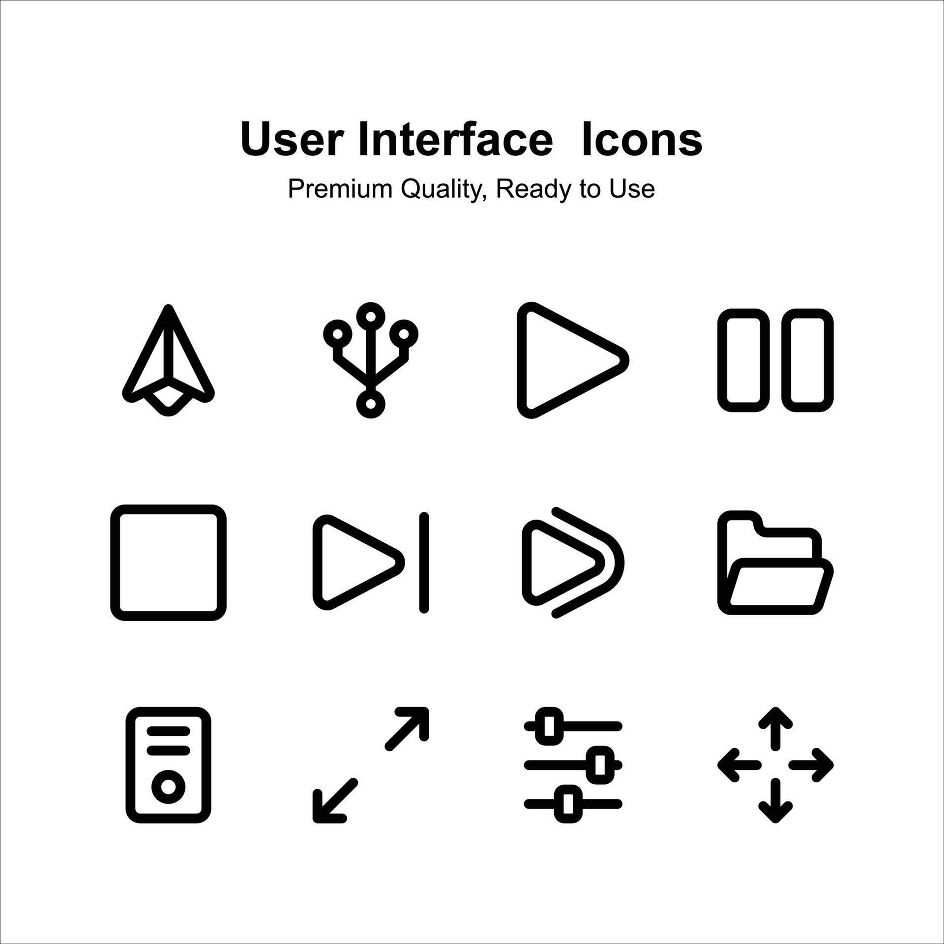 Pixel perfect user interface icons set, isolated on white background ...