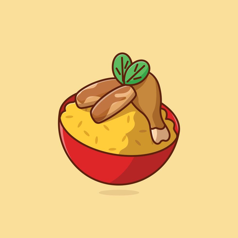 Kabsa Arabic chicken and rice simple cartoon illustration Islamic ...