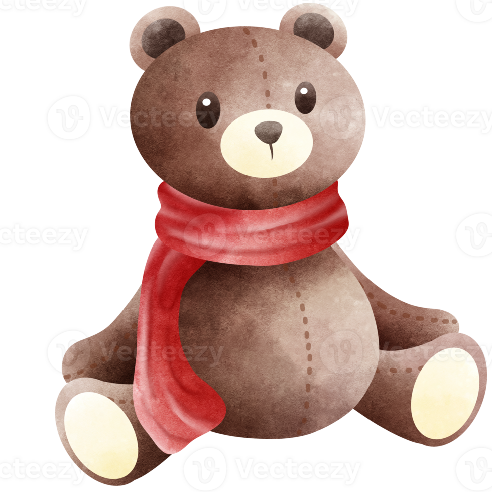 A Brown Teddy Bear Wearing A Red Scarf 45954419 Png