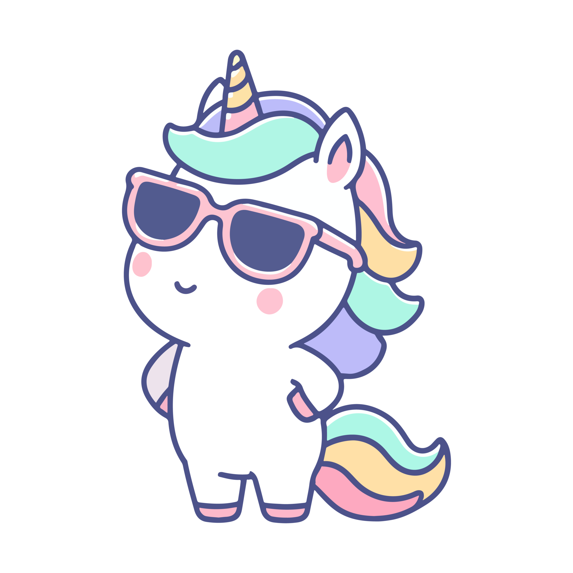 Cute Unicorn Wearing Sunglasses Cartoon Icon Character 45954652 Png