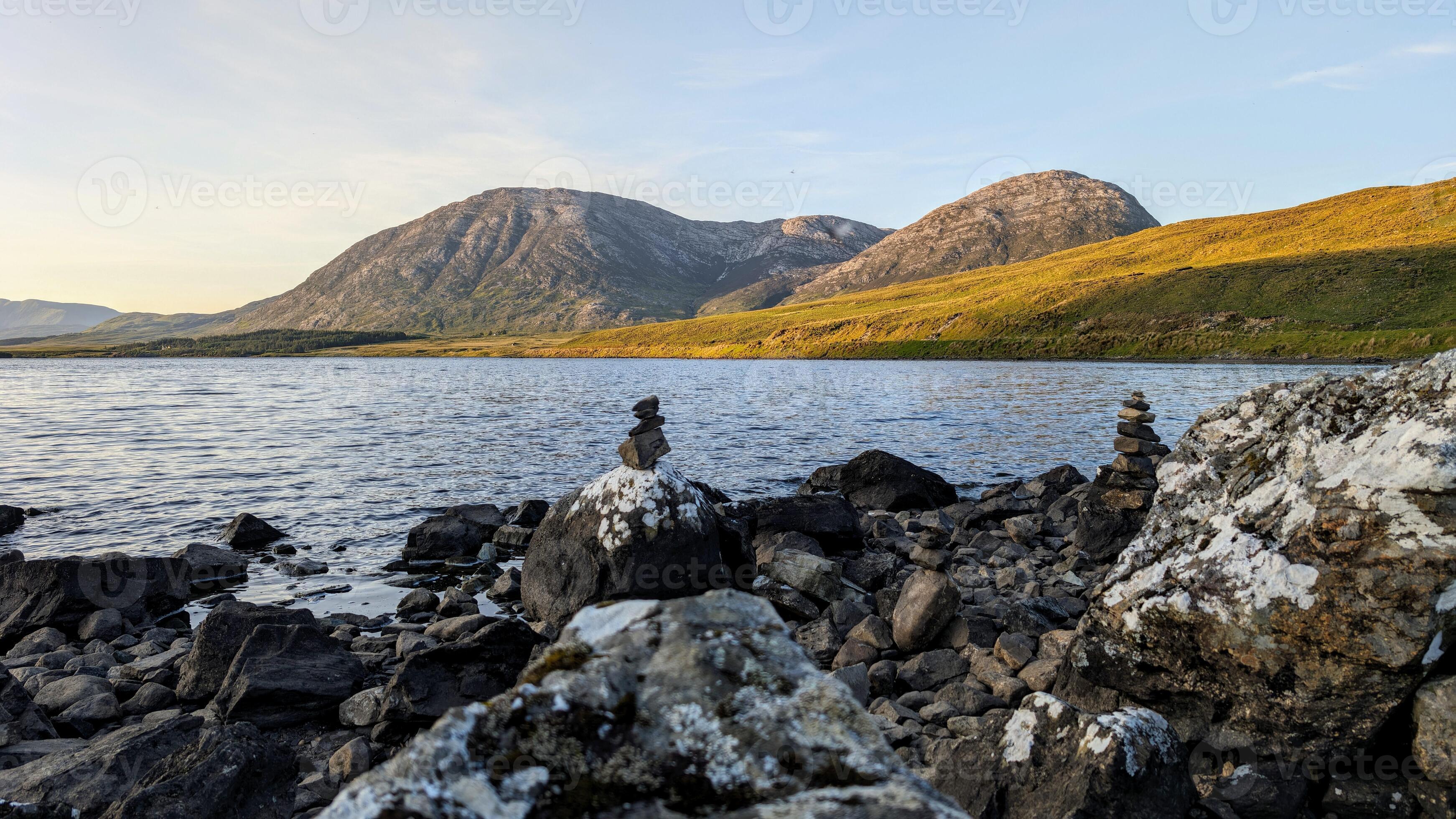 Lough Inagh, Connemara national park, county Galway, Ireland, lakeside landscape scenery with ...