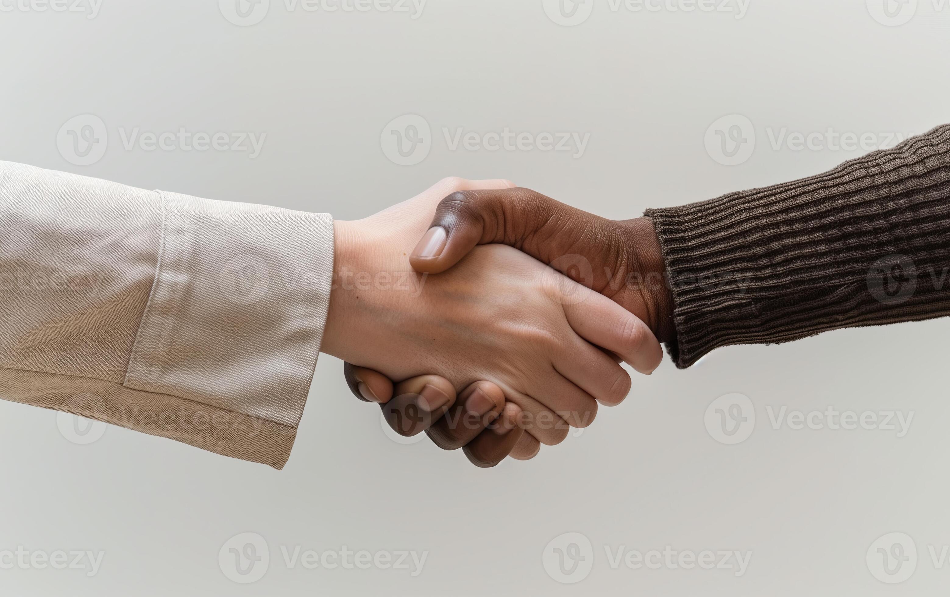 A joyful image capturing a successful partnership, with a handshake between two individuals ...