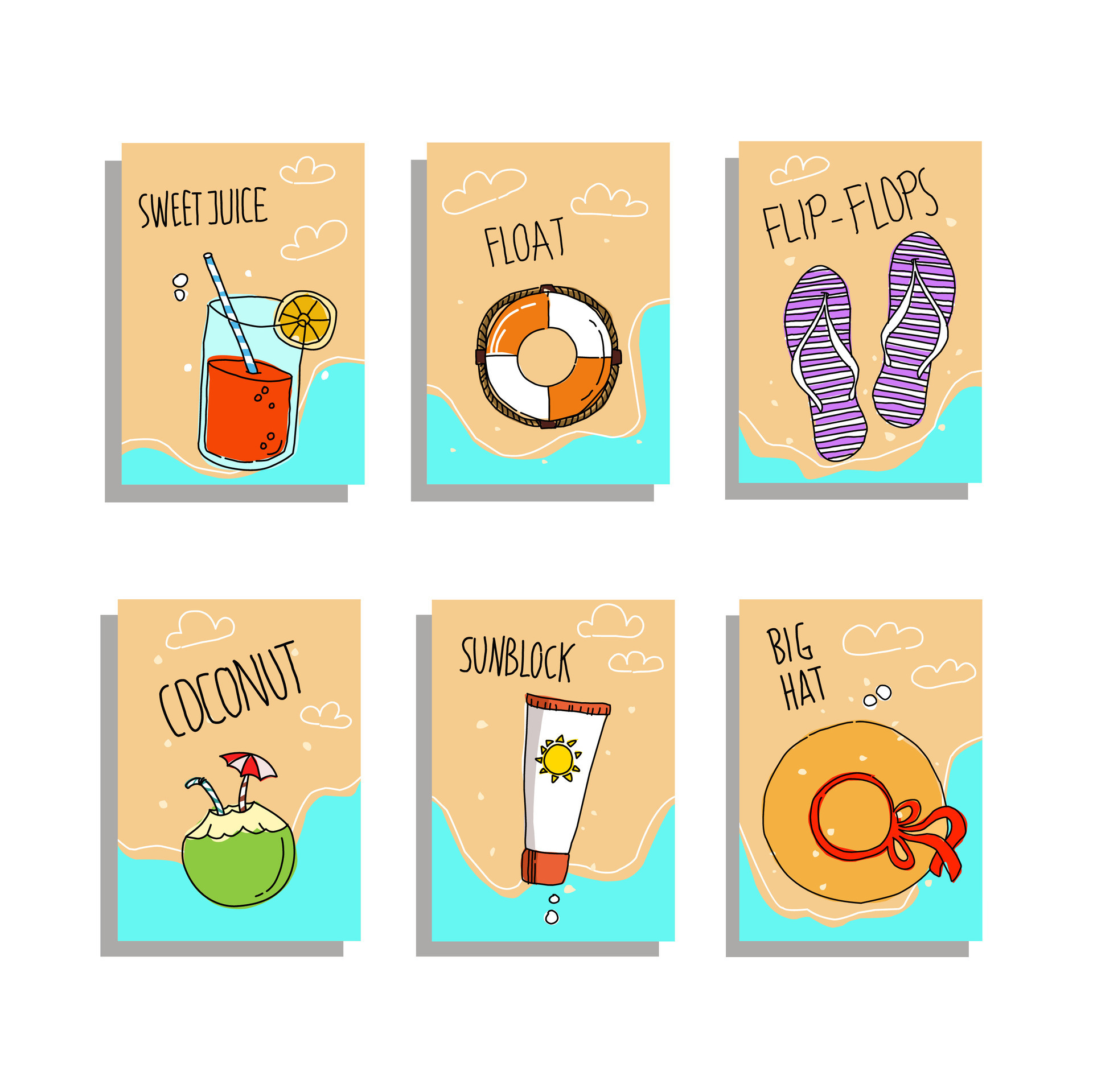Set of card beach theme picture 45961950 Vector Art at Vecteezy
