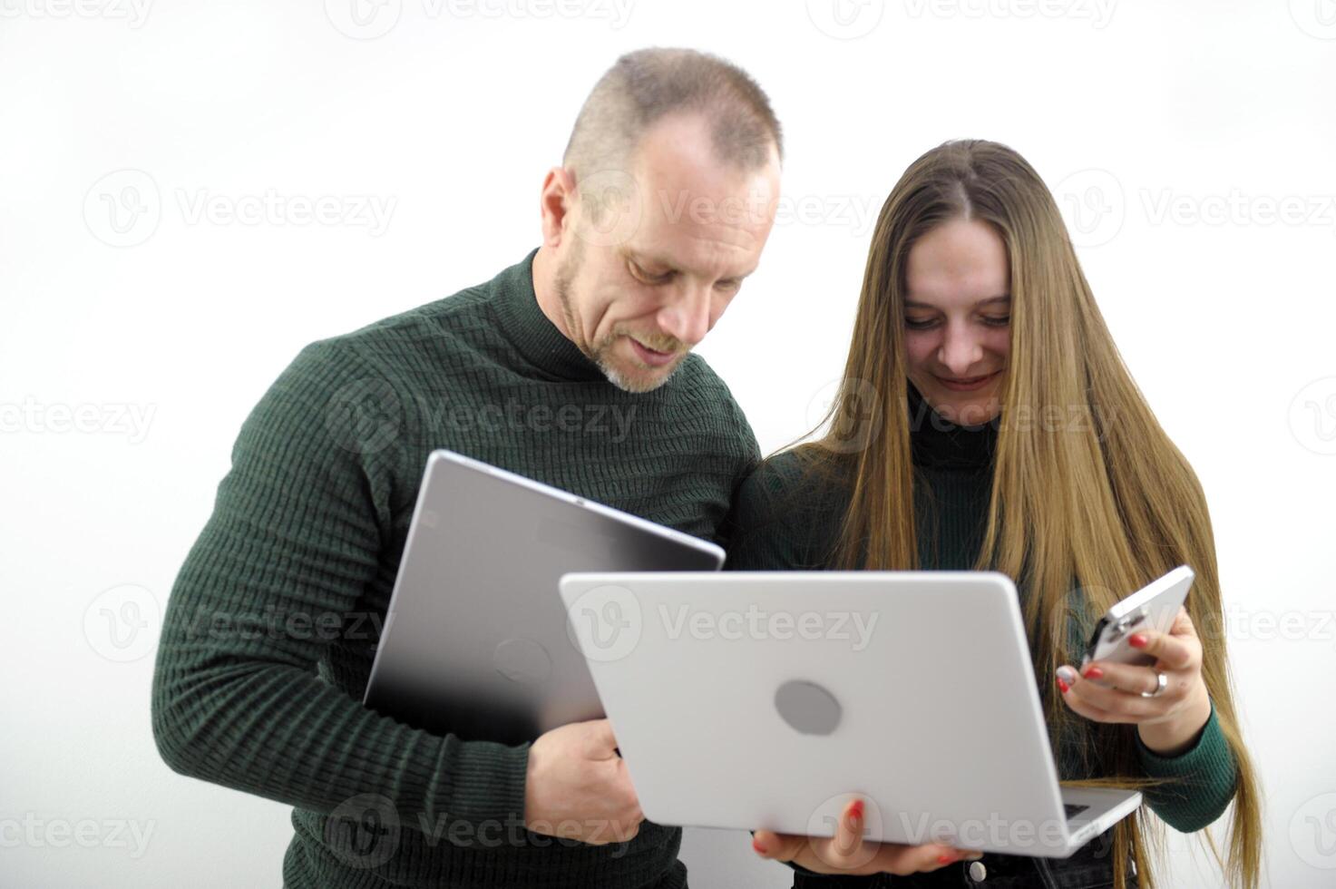 Two Software Developers Analyzing Source Code Looking At Green Screen Chroma Key Mockup With