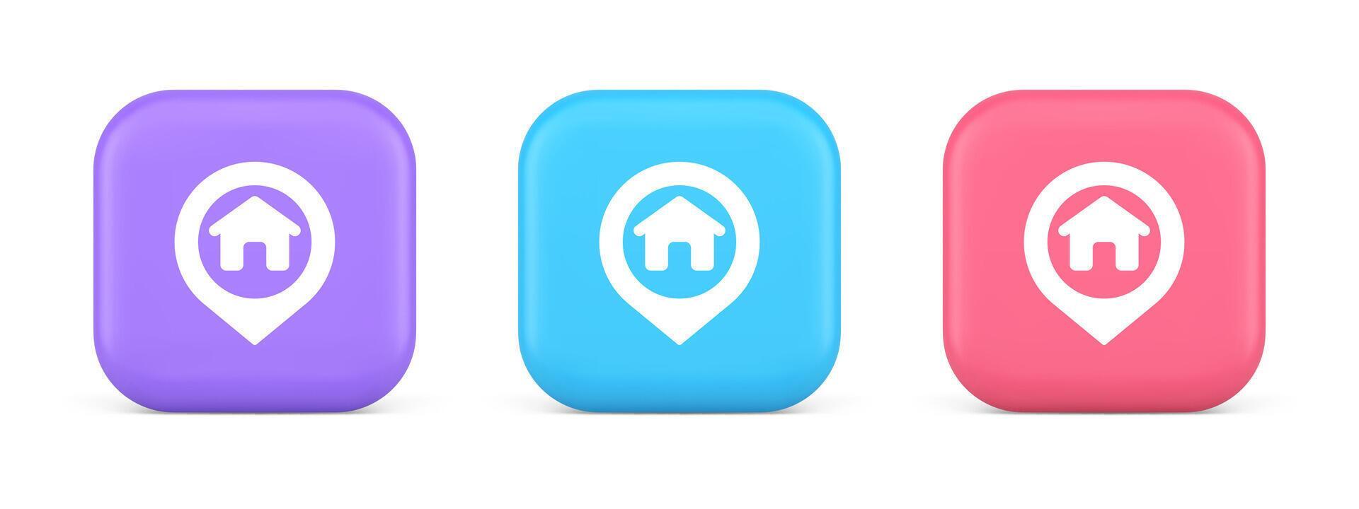 House map pin location button navigation panel web app GPS network pointer 3d realistic icon ...