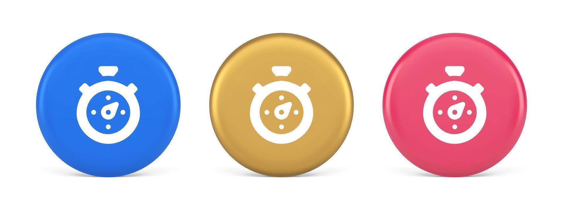 Stopwatch button timer speed time counting application panel interface 3d realistic circle icon ...