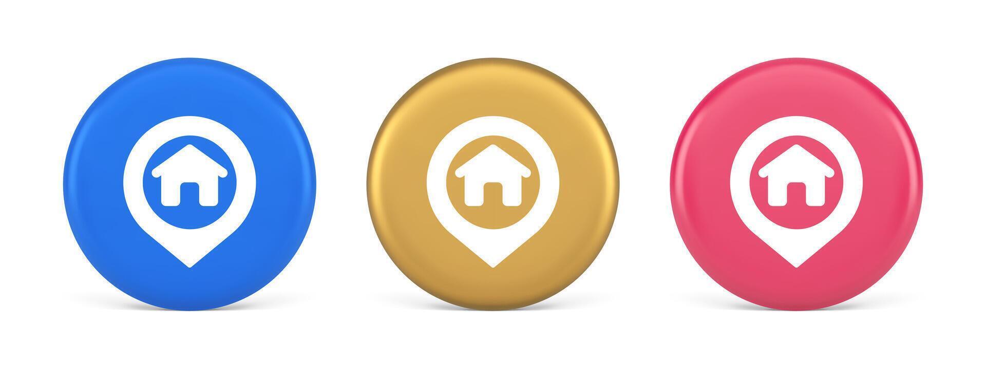 House map pin location button navigation panel web app GPS network pointer 3d realistic circle ...