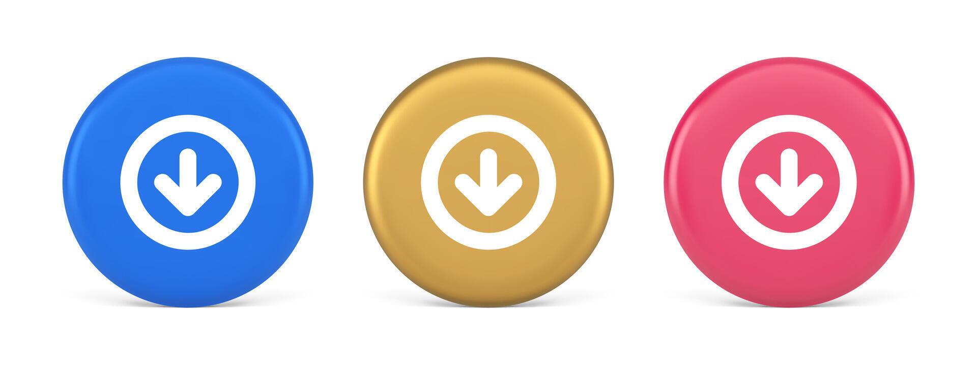 Down arrow circle frame button web interface pointer navigation app 3d realistic circle icon ...