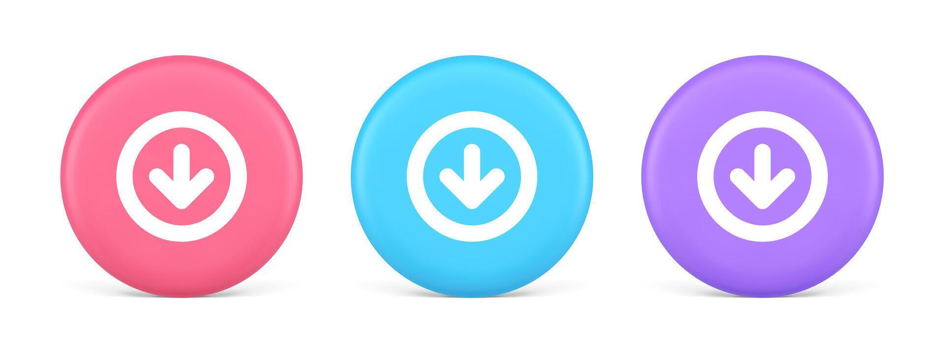 Down arrow circle frame button web interface pointer navigation app 3d realistic circle icon ...