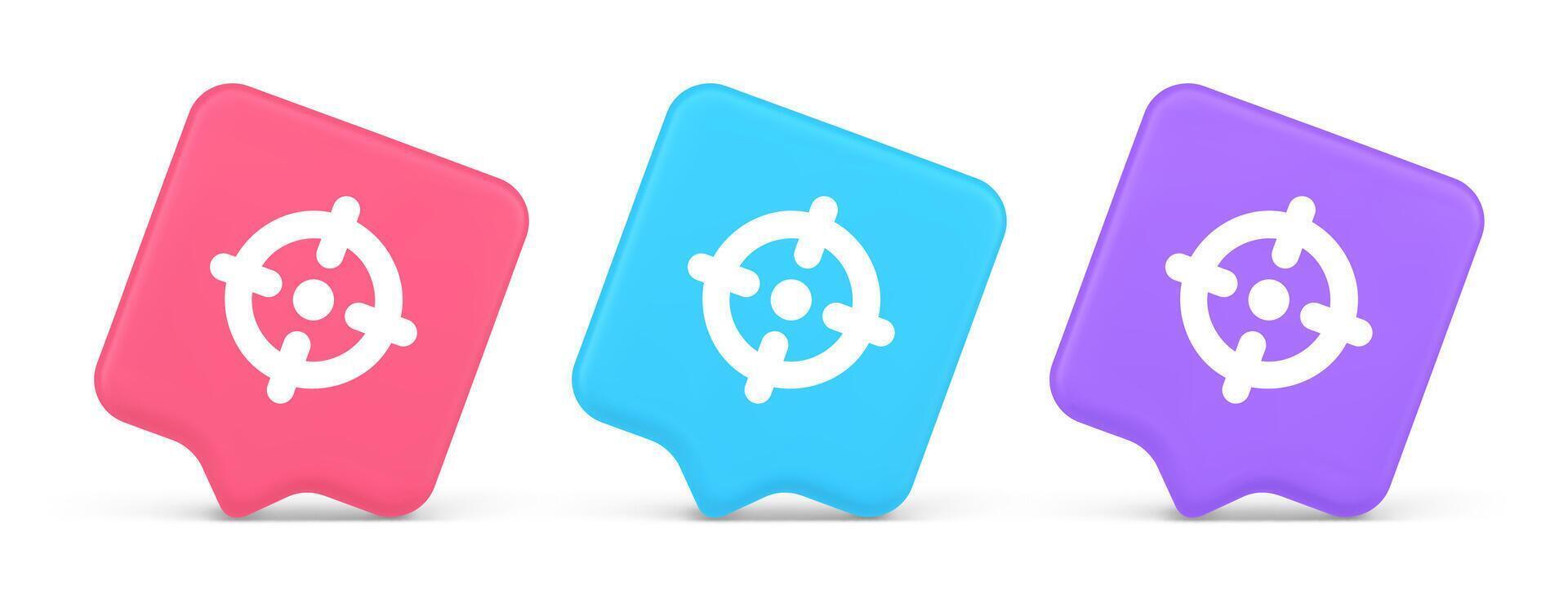 Target aim accuracy focus button application weapon shot bullseye 3d realistic speech bubble ...