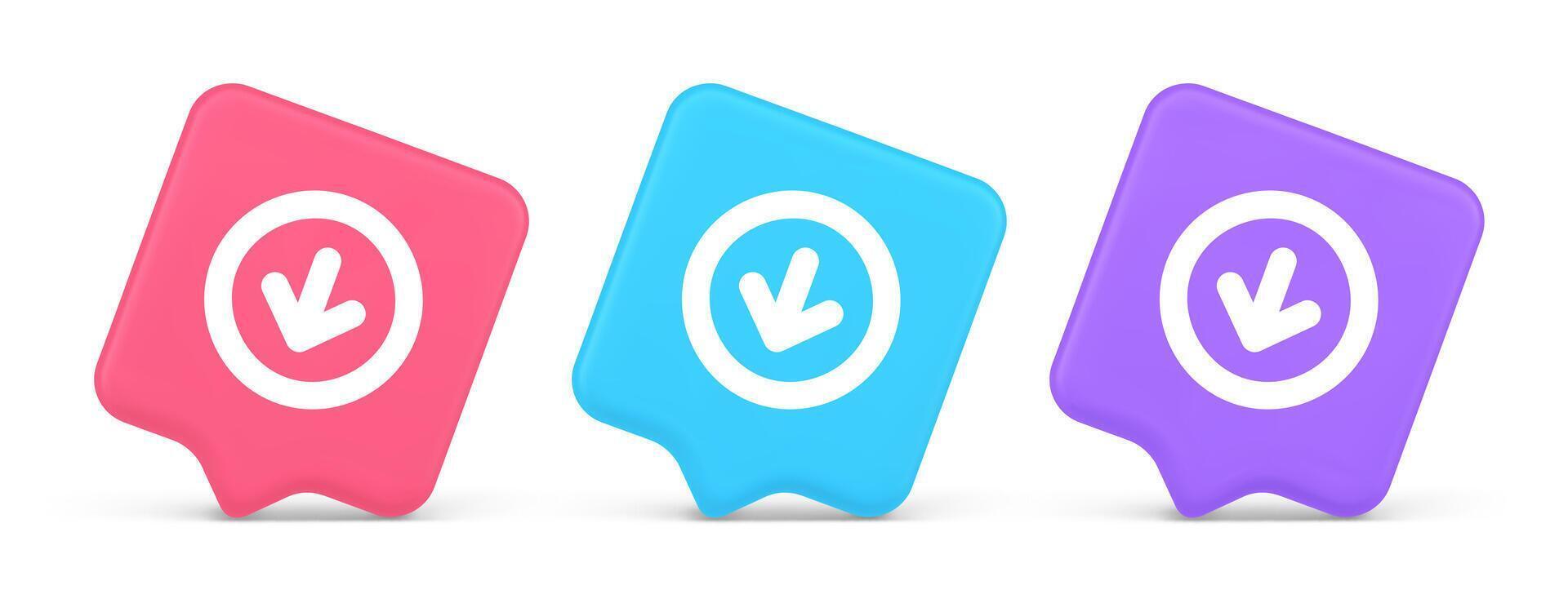 Down Arrow Circle Frame Button Web Interface Pointer Navigation App 3d Realistic Speech Bubble