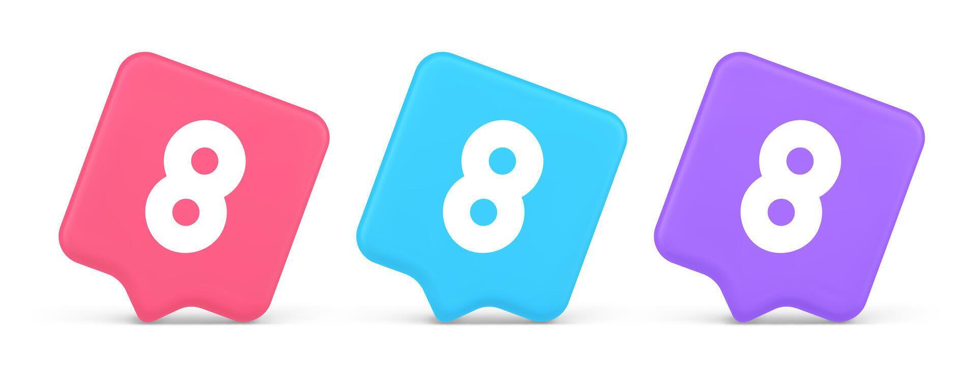 Eight number button mathematic counting calculator web application 3d realistic speech bubble ...