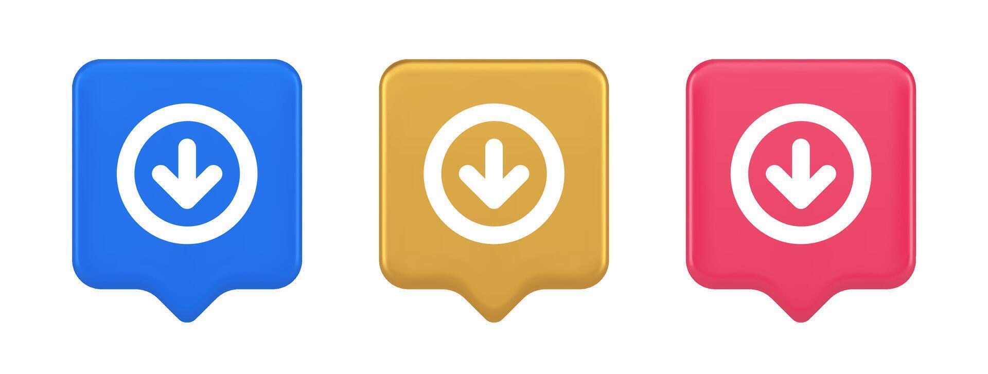 Down arrow circle frame button web interface pointer navigation app 3d realistic speech bubble ...