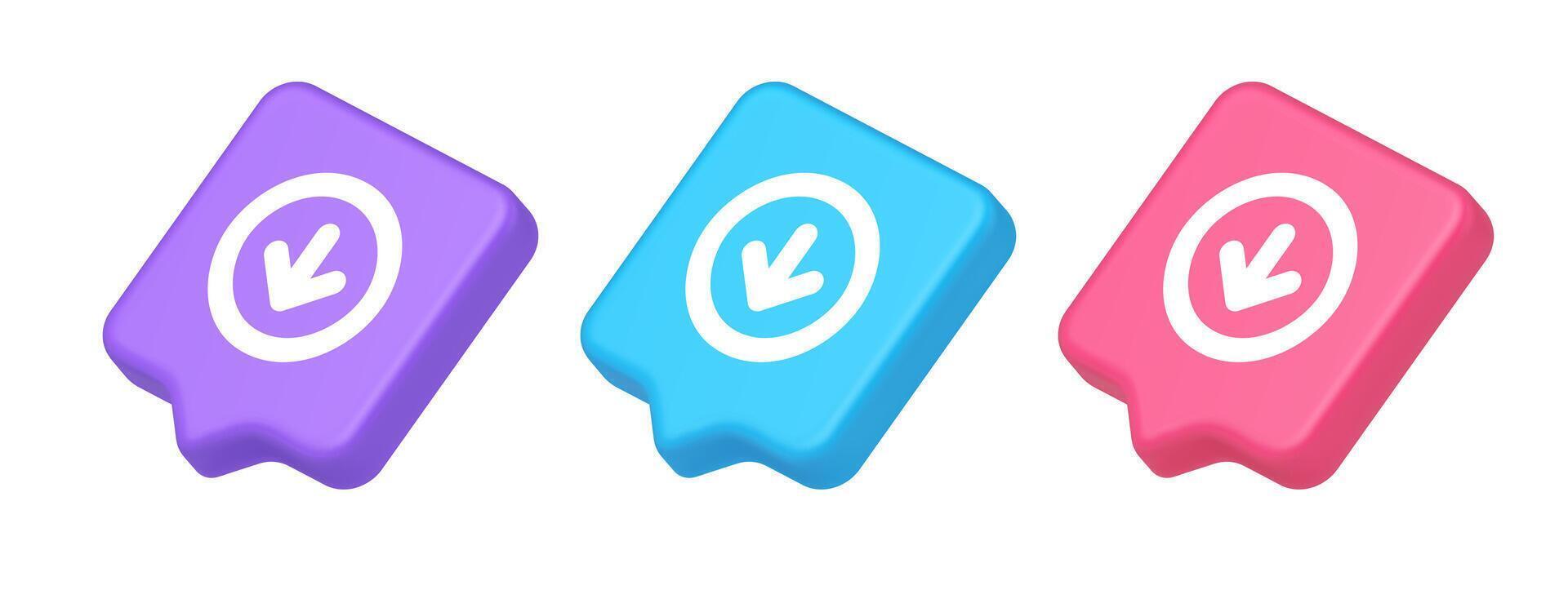 Down arrow circle frame button web interface pointer navigation app 3d realistic speech bubble ...