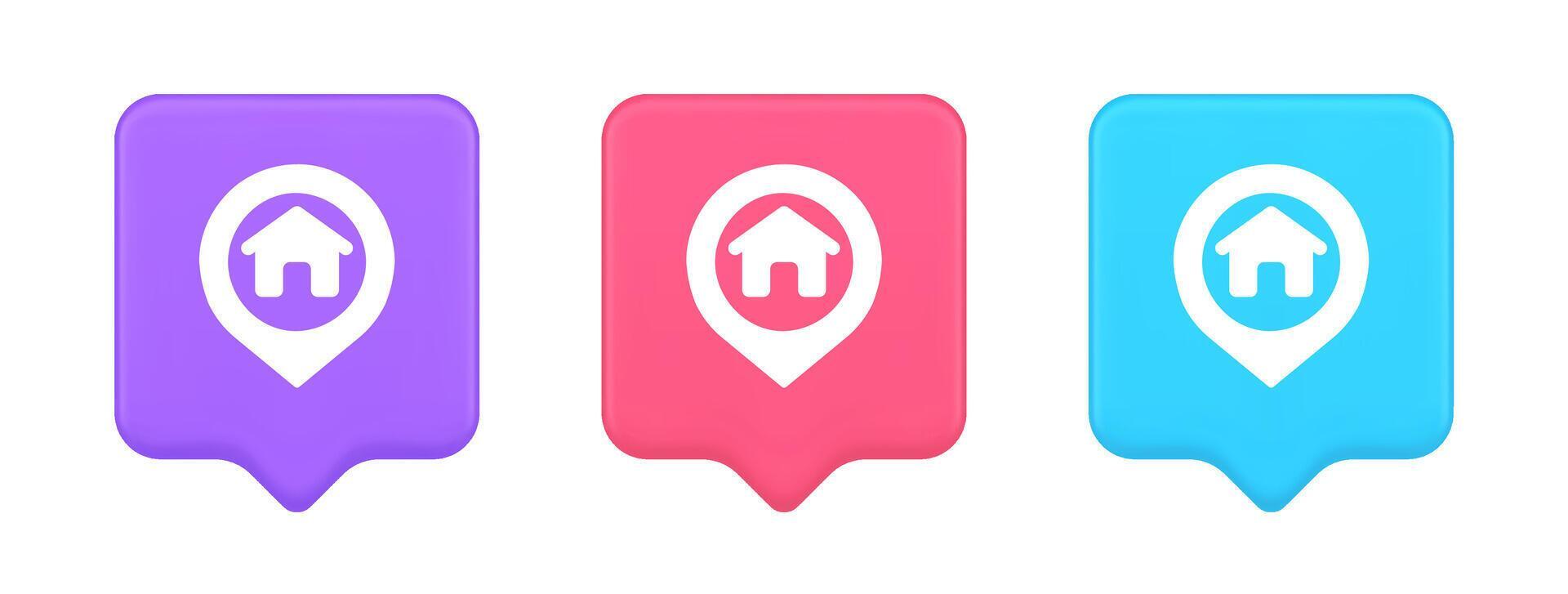 House map pin location button navigation panel web app GPS network pointer 3d realistic speech ...