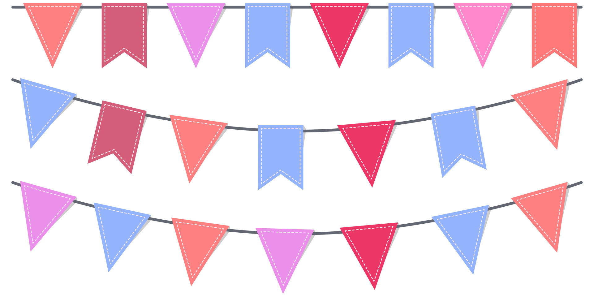 Colorful paper bunting party flags flat isolated on white background ...