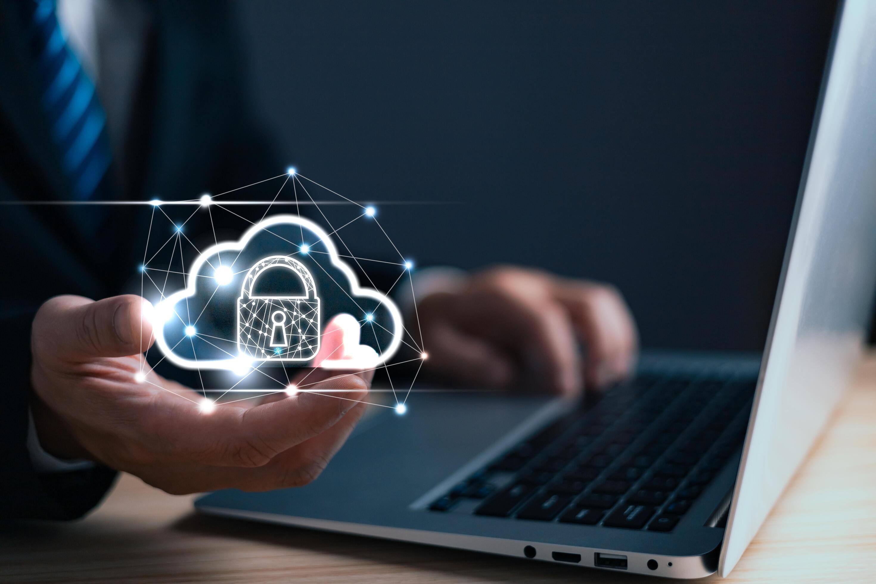 Man Holding Cloud Computing Diagram Show On Hand Data Storagecloud Technologysecure Backup