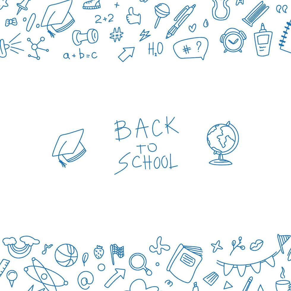 Back to school square text frame in doodle style. Hand drawn set of ...