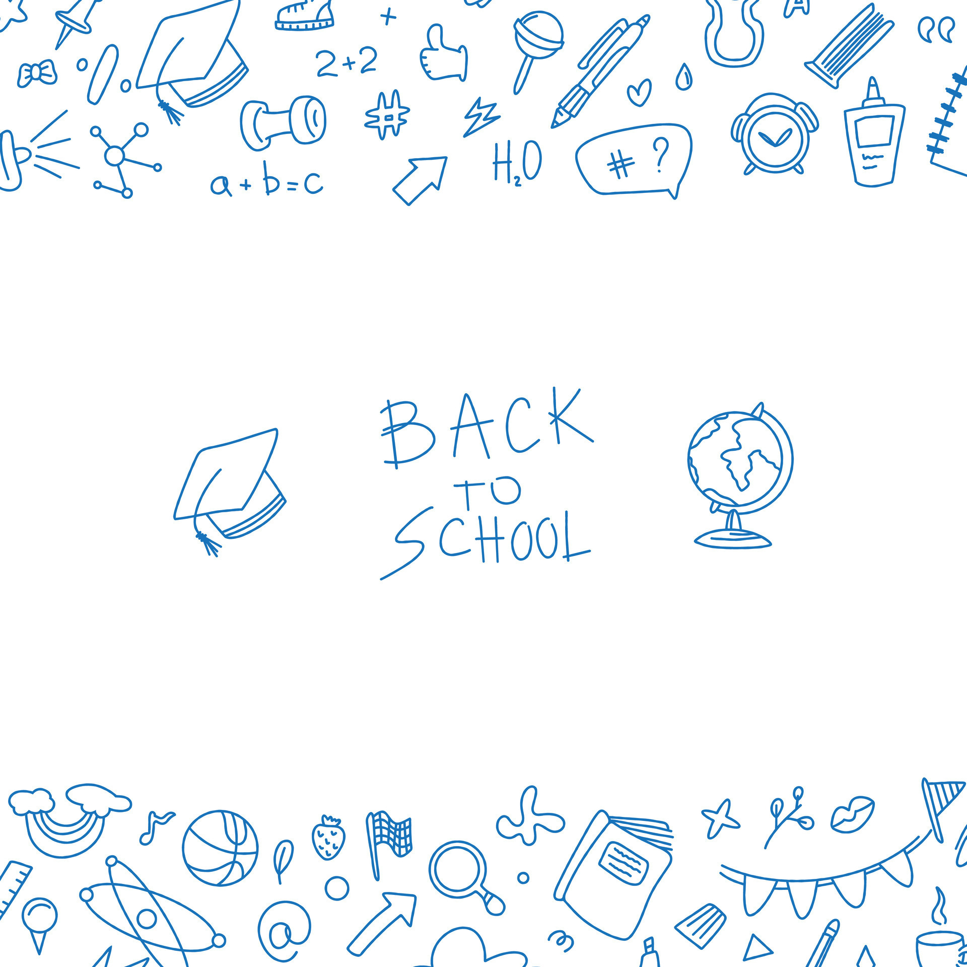 Back to school square text frame in doodle style. Hand drawn set of ...