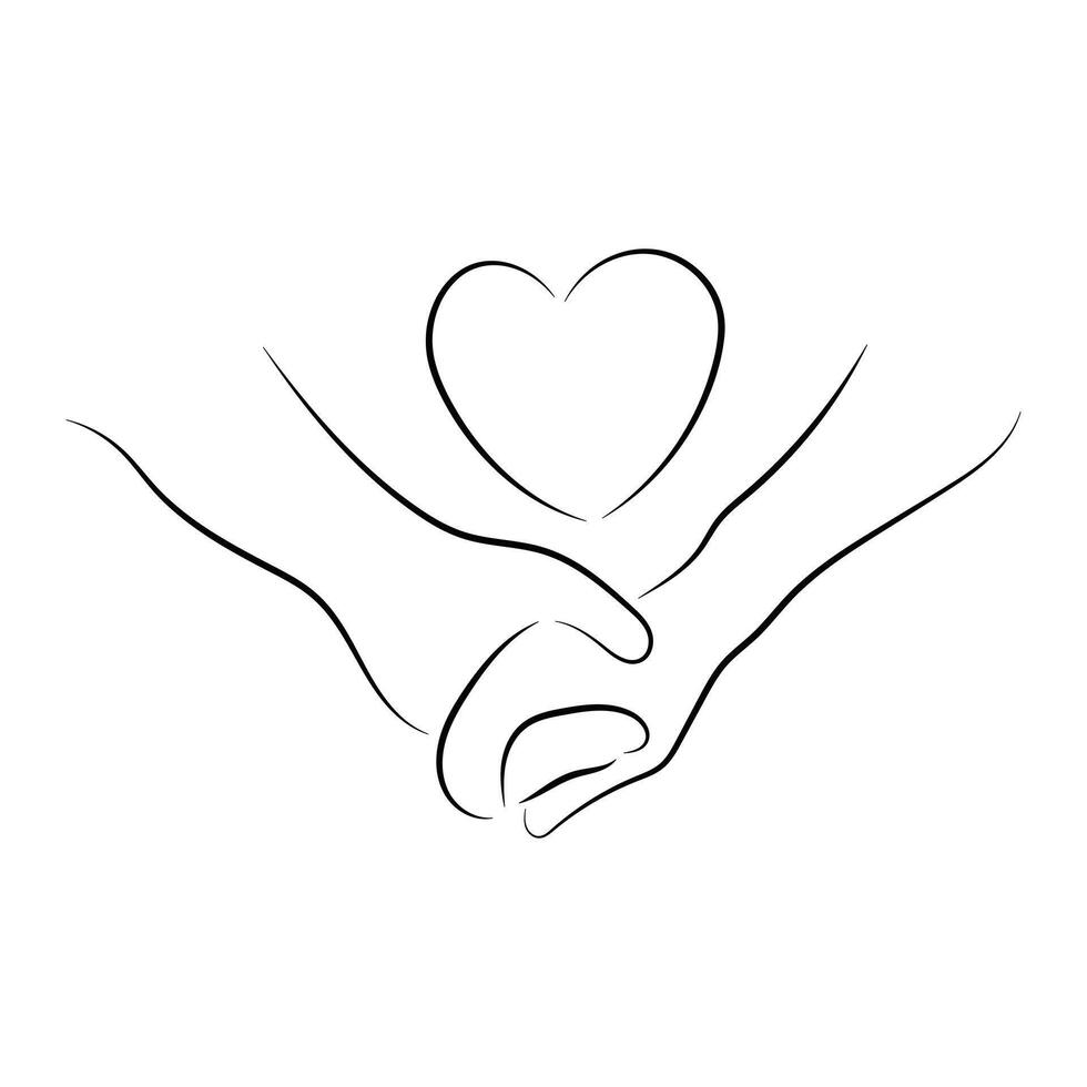 Sketch Minimal Hold Hand Drawing Line Art Couple In Love Drawn Hand Hold Line Love Concept With