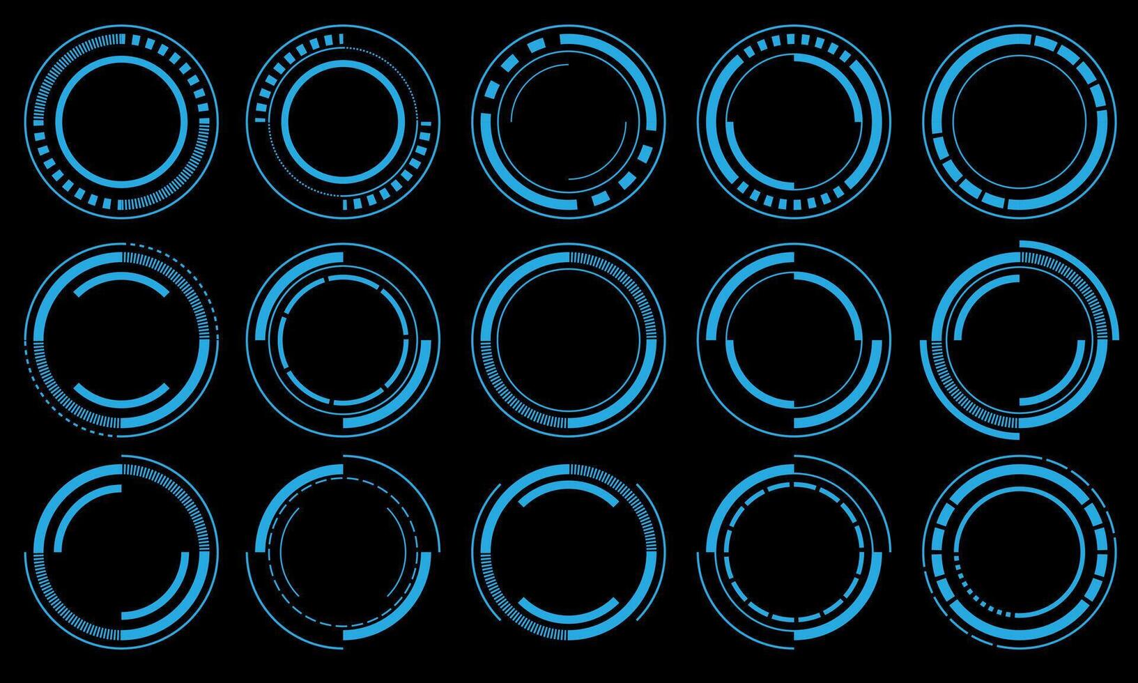Set of sci fi blue circle user interface elements technology futuristic design modern creative ...