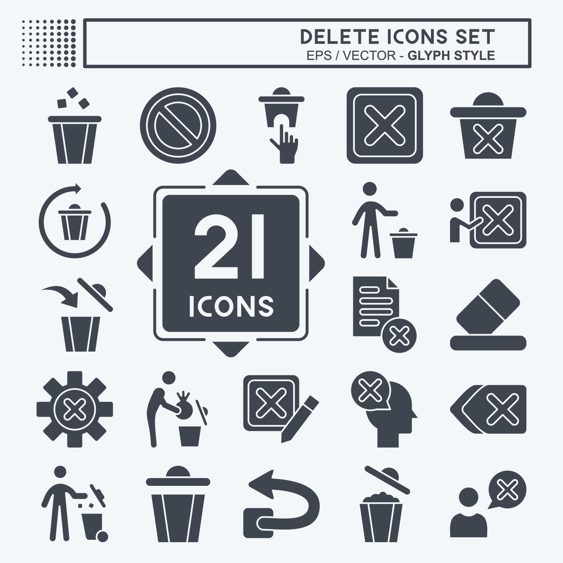 Icon Set Delete. related to Delete Button symbol. glyph style. simple ...